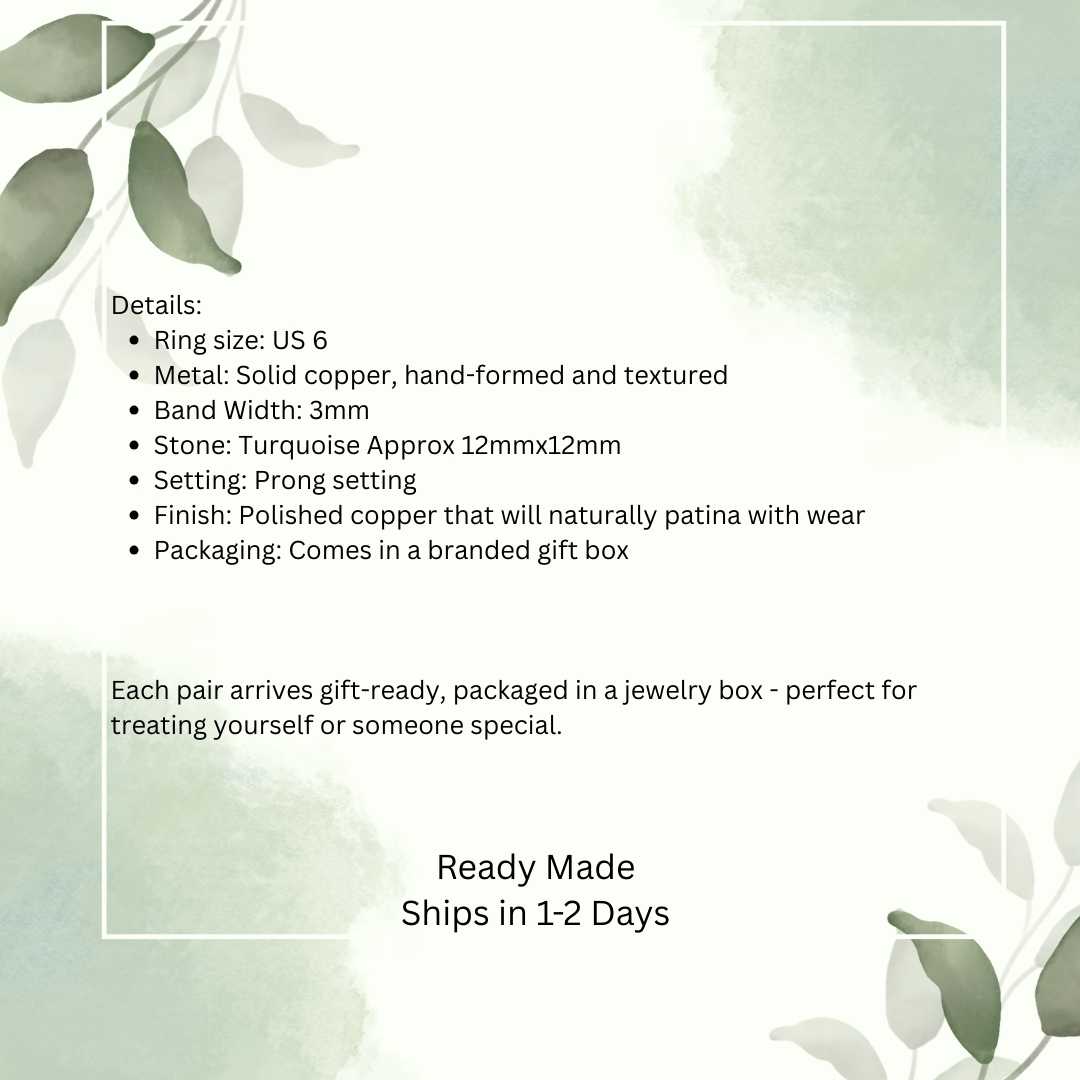 Copper Tiger’s Eye Ring – Handcrafted Textured Copper Band with Turquo ...